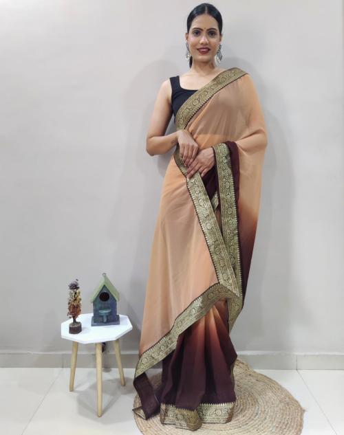 Buy Siril Georgette Brown Color Saree with Blouse piece Online at Best ...