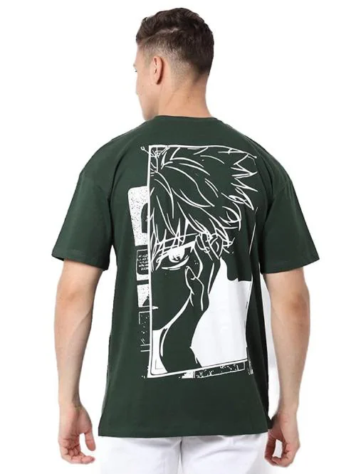 Buy Euroqu Unisex Anime Back-Printed Oversized T-Shirt (Green) Size ...