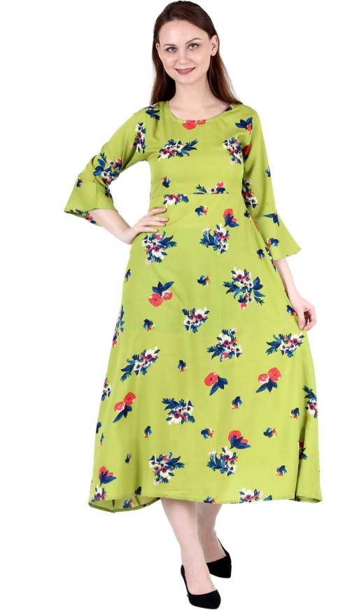 Buy HUNOOR Womens Light Green Printed Crepe Straight Gown Online at ...