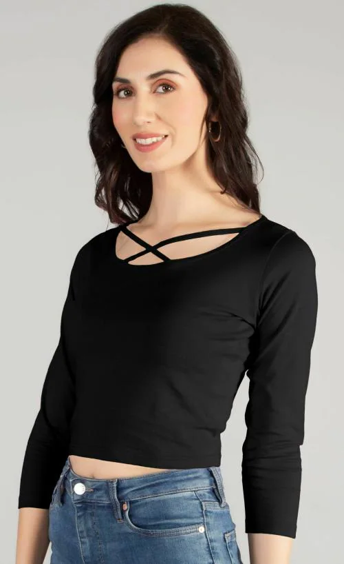 Buy AD2CART VA4157 Women Chest X Neck 3/4 Sleeve Crop Top For Women ...