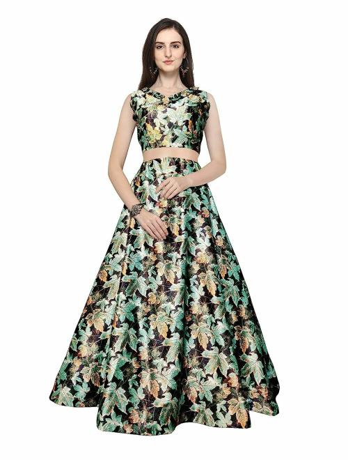 Buy Kaizen Texo Fab Women Silk Semi-Stitched Green Lehenga Choli Set ...