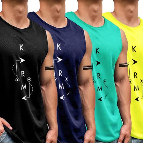 Buy Pack of 4 Ausk Black , Light Green , Blue & Yellow Men Vest Online ...