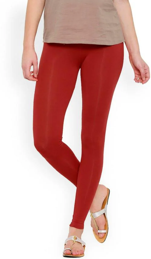 Buy FUBAR Women Maroon Solid Cotton Lycra Blend Free size Legging ...