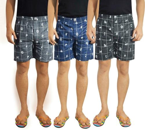 Buy Levex Men Black, Blue and Grey Checkered Cotton Blend Pack of 3 ...