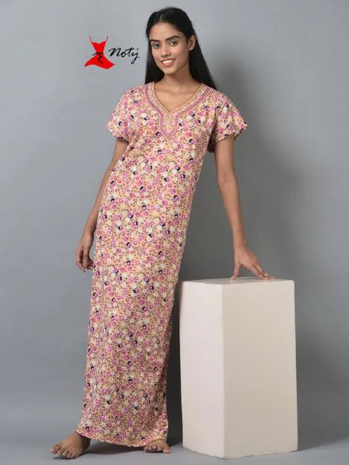 Buy Noty Women's- Nighty/Maxi/Gown- Sinker Cotton Fabric- Floral Print ...
