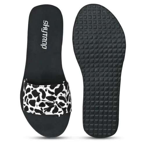 Buy Skytrap White::Black Solid Synthetic Slippers Flipflop for Women ...