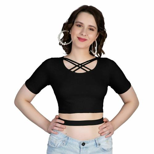Buy Ad2Cart Women Black Cotton Va4443 Chest Double X Neck Neck Crop Top ...