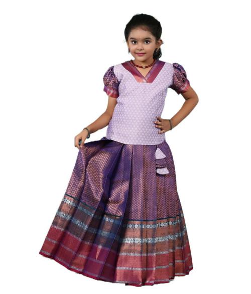 Buy Shivangi Girls Blue Bali Silk Pattu Pavadai | Langa_Blue_4-5 Y ...