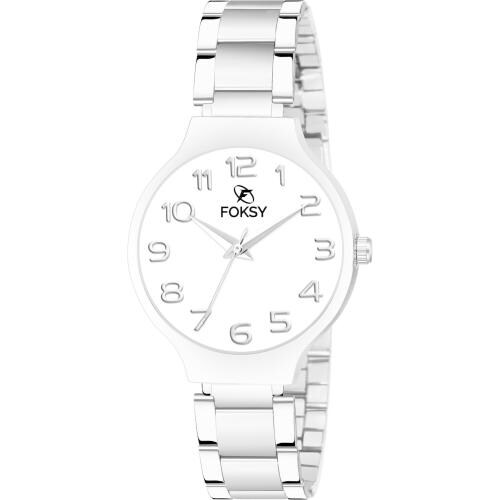 Buy Foksy Fks-1038W White Dial And Silver Trendy Elegant Bracelet ...