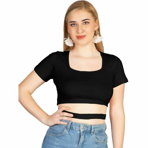 Buy Ad2Cart Women Black Cotton Va4432 Deep Square Neck Crop Top (S) Online at Best Prices in ...