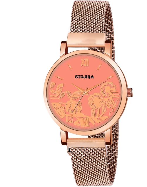 Buy Stojira Analog Peach Dial Rose Gold Strap Wrist Watch For Women And ...