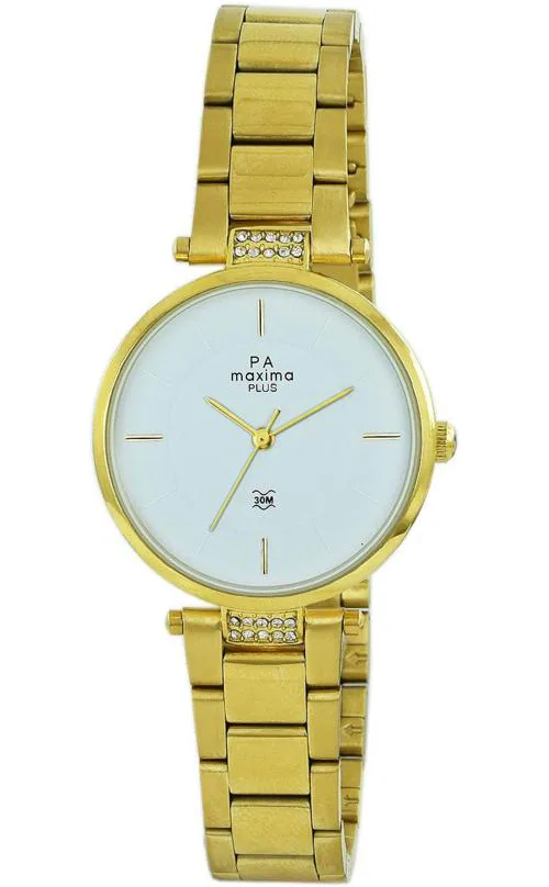 Buy Maxima Analog White Dial Gold Strap Watch For Women (56851CALY ...