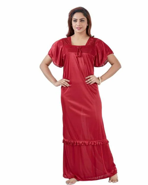 Buy BAILEY SELLS Women Red Solid Satin Nighty - Free Size | Free Size ...