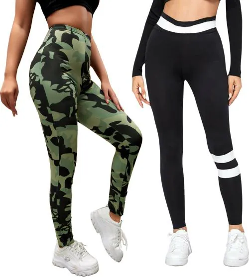 Buy Alisba Women Multicolor Self Design Lycra Blend Pack Of 2 Jegging ...