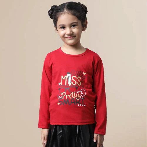 Buy Fabflee Full Sleeve Red Cotton Girls T-shirt | Girls tshirt | Kids ...