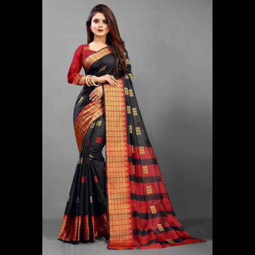 Buy AAGAM FASHION Woven Kanjivaram Cotton Linen Saree (Black) Online at ...