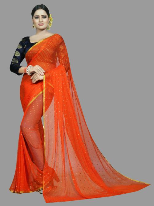 Buy NISHA CREATION Women Pink Self Design Chiffon Single Saree Online ...