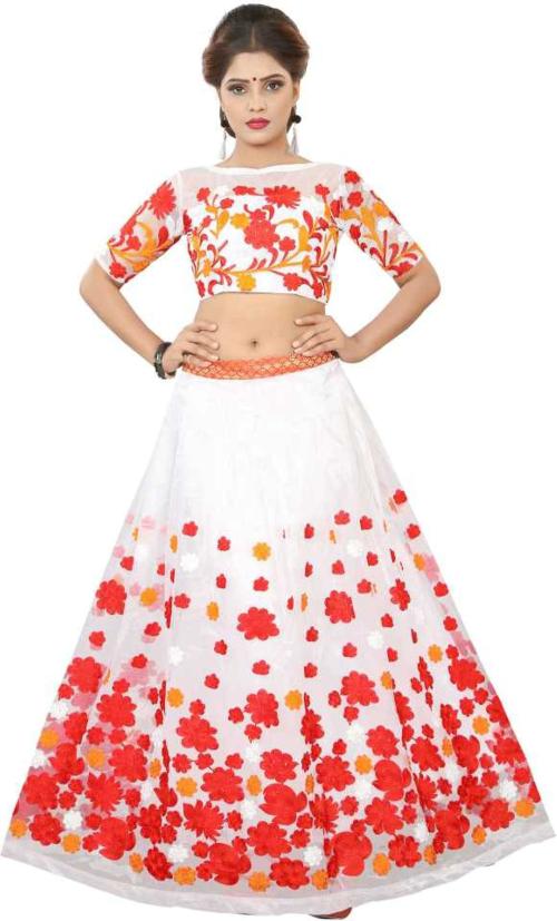 Buy Zaqe Zone Women White Self Design Net Lehenga Choli Online at Best ...