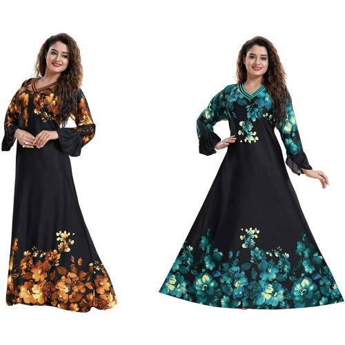 Buy Pursa Gold, Green Sarina Printed Nighty, Free Size (Pack of 2 ...