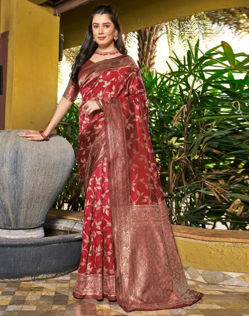 Buy SIRIL Art Silk Red Color Saree with Blouse piece Online at Best ...