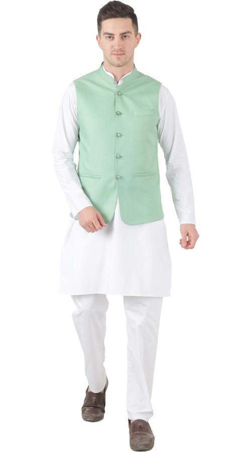 Buy Tahvo Men Green Solid Pure Cotton Jacket And Pyjama Set (40) Online ...