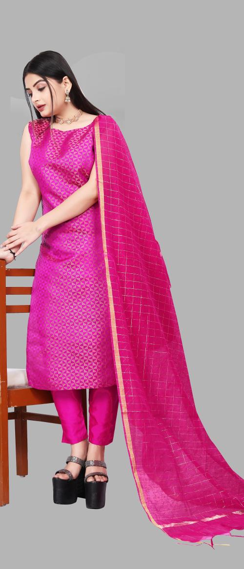 Buy Eilara Women's Silk Blend Pink Straight Kutra, Pant with Dupatta ...