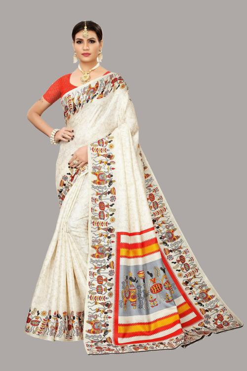 Buy ANIRAV Women Multicolor Printed Art Silk Kalamkari Saree Online at ...