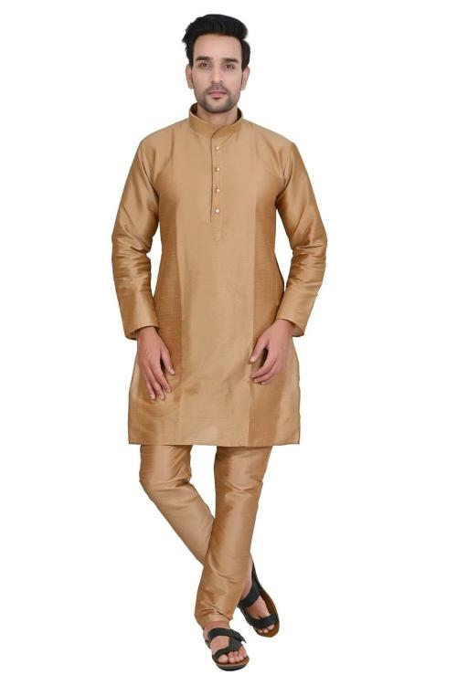 Buy Sheriff Men's Art Silk Cheeku Color Kurta with Cotton Churidar ...