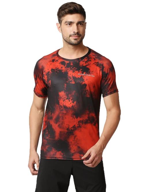 Buy Aesthetic Nation Men Red Tie Dye Polyester T-Shirt (L) Online at ...