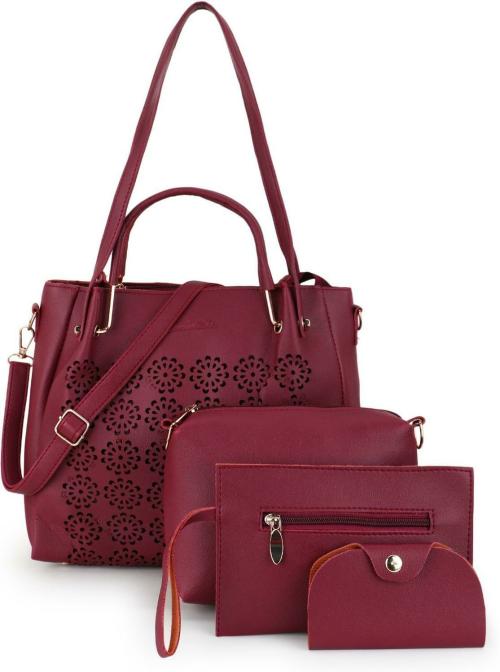 Buy Embellisha Maroon Polyurethane Handbag, Pack of 4 (12 L) Online at ...
