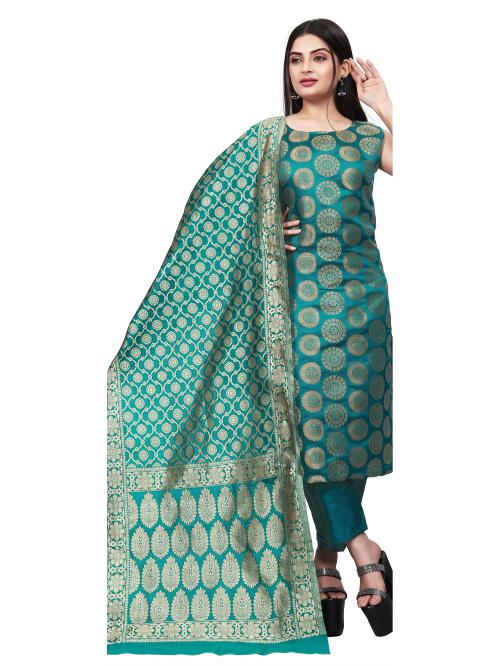 Buy sukhnath creation Women's Silk Blend Teal Straight Kutra, Pant with ...