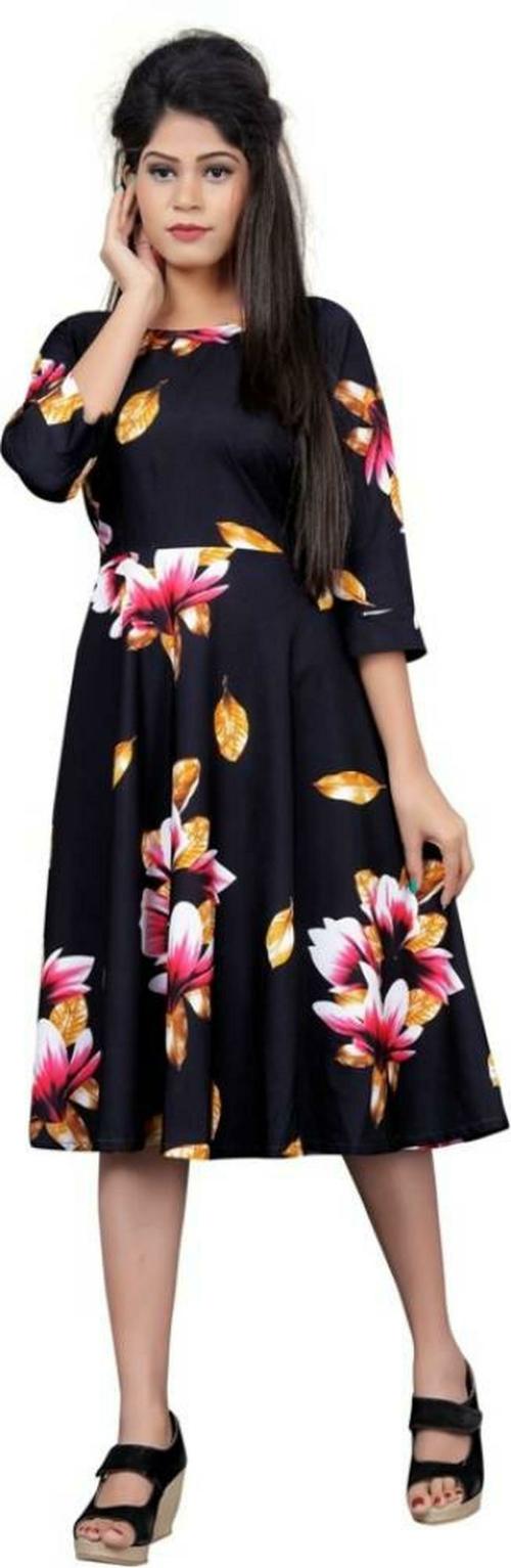 Buy MISS AYSE Women Black Floral Polyester A-line Dress Online at Best ...