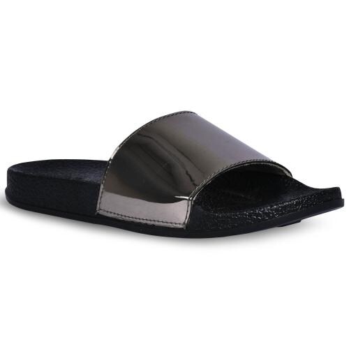 Buy Paragon Ultra Stylish Black Metallic Sliders for Women Online at ...