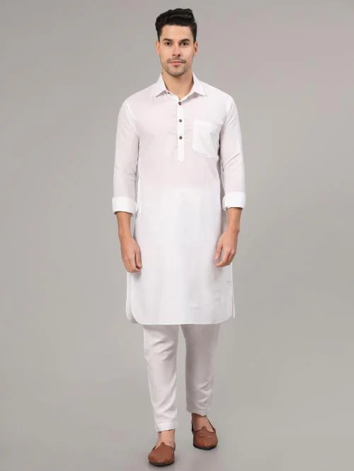 Buy IrisTheStudio Men White Cotton Blend Solid Pathani And Pant Set ...