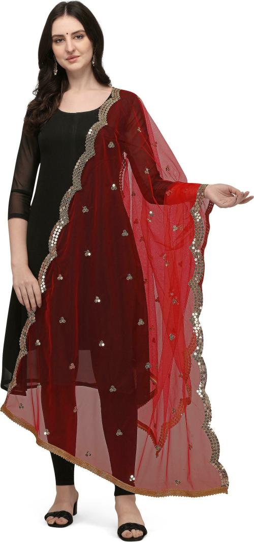 Buy Devangi Women Red Embellished Net Dupatta Online at Best Prices in ...