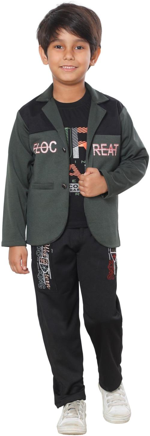 Buy Dkgf Fashion Boys Dark Green Printed Cotton Blend Casual T-shirt ...