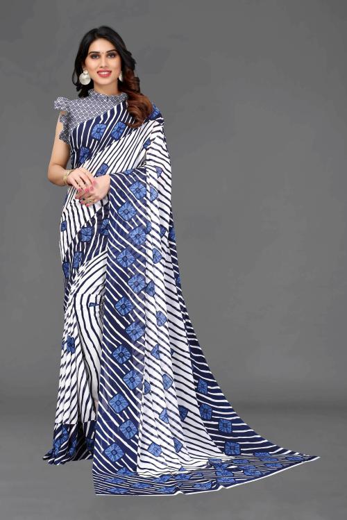 Buy sareya veela Bollywood Women Blue Floral Print Georgette Sarees ...