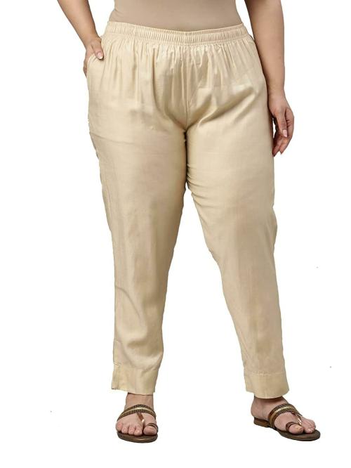 Buy GO COLORS Women Beige Solid 100% Cotton Pants Online at Best Prices ...