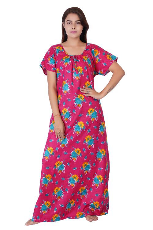 Buy NACNO Women's Printed Cotton Nighty/Maxi/Nightgown Pink Online at ...