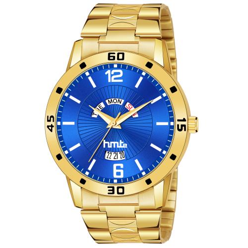 Buy HMTe HM- 3122 Golden Royal Blue Day & Date series Analog Watch for ...