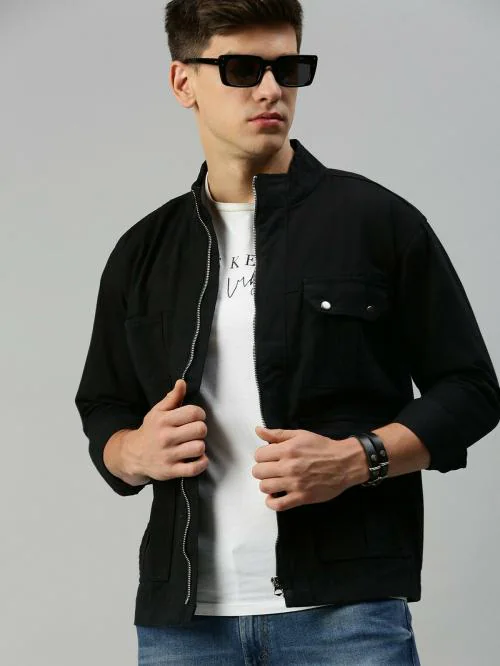 Buy VOXATI Black Men Denim Biker Jacket Online at Best Prices in India ...