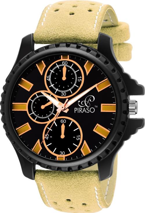 Buy PIRASO Fashion Decker Series Analog Black Dial Brown Strap Watch ...