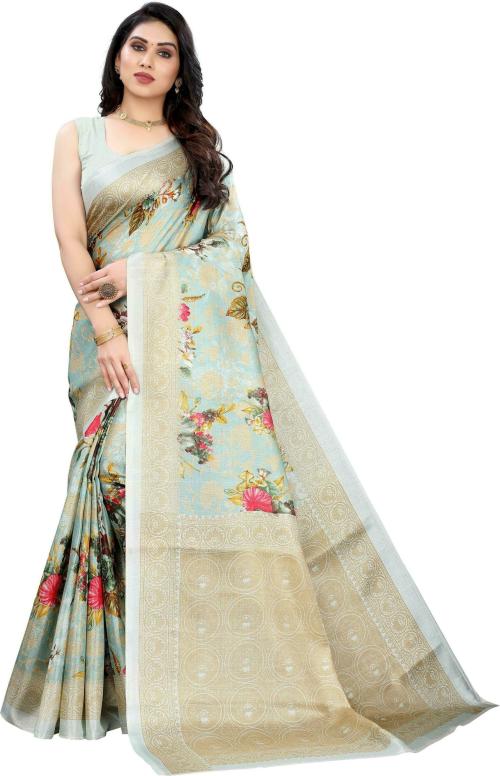 Buy ANIRAV Women Blue Printed Art Silk Daily Wear Saree Online at Best ...