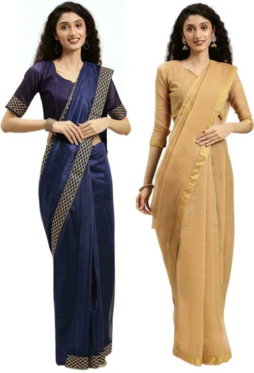 Buy SUALI Women Multicolor Solid Art Silk Pack Of 2 Saree Online at ...