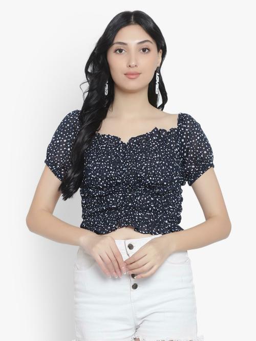 Buy FAREVER SELECTION Women Dark Blue Floral Print Crepe Crop Top (XXL ...