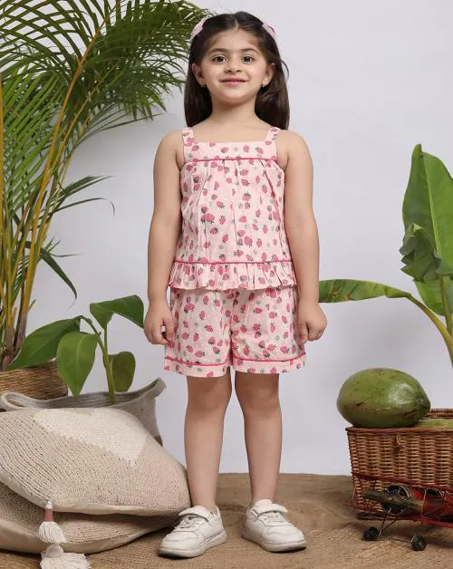 Buy Budding Bees Girls Strawberry Printed Cotton Night Suit Set-Peach Online at Best Prices in ...