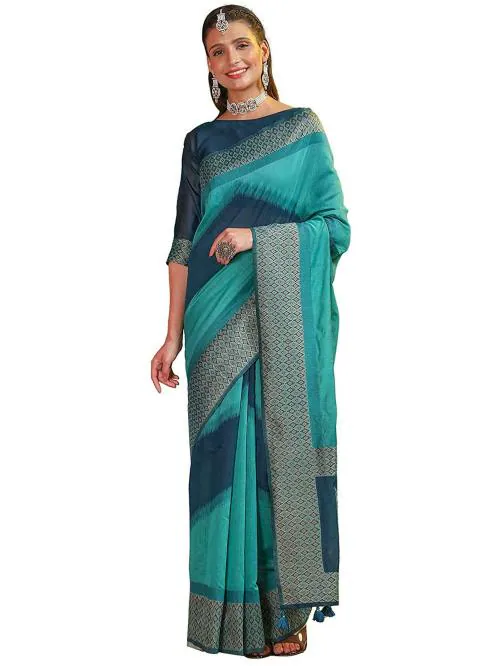 Buy Dungrani Light Blue, Dark Blue Organza Women Saree With Blouse Pic ...