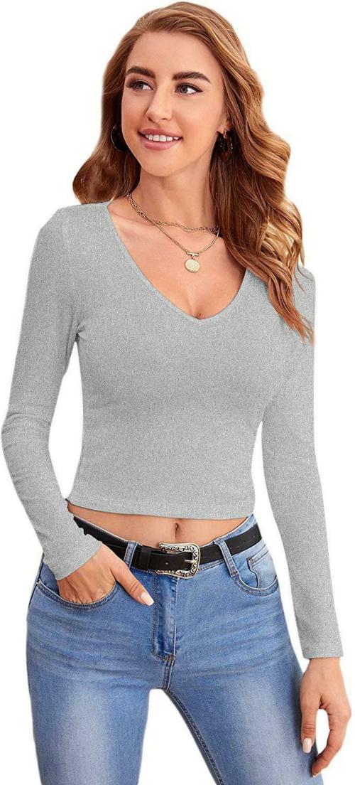 Buy THE BLAZZE_Women Cotton Blend Light Grey Top_XS Online at Best ...