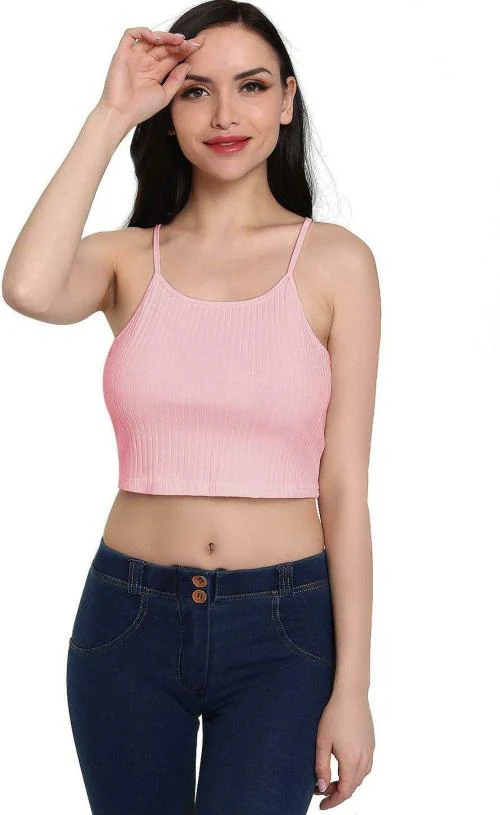 Buy THE BLAZZE_Women Cotton Blend Light Pink Crop Top_S Online at Best ...