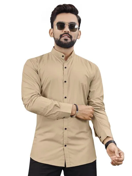 Buy NIVICK Men Slim Fit Solid Mandarin Collar Casual Shirt--Biscuit--L ...